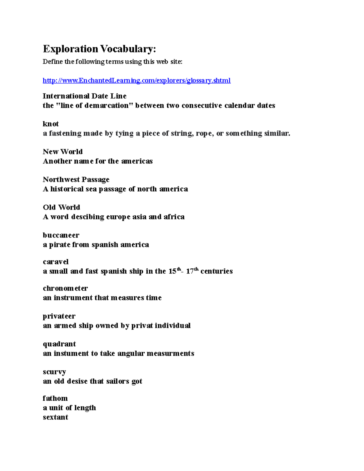 ballsyourmother - Exploration Vocabulary: Define the following terms ...