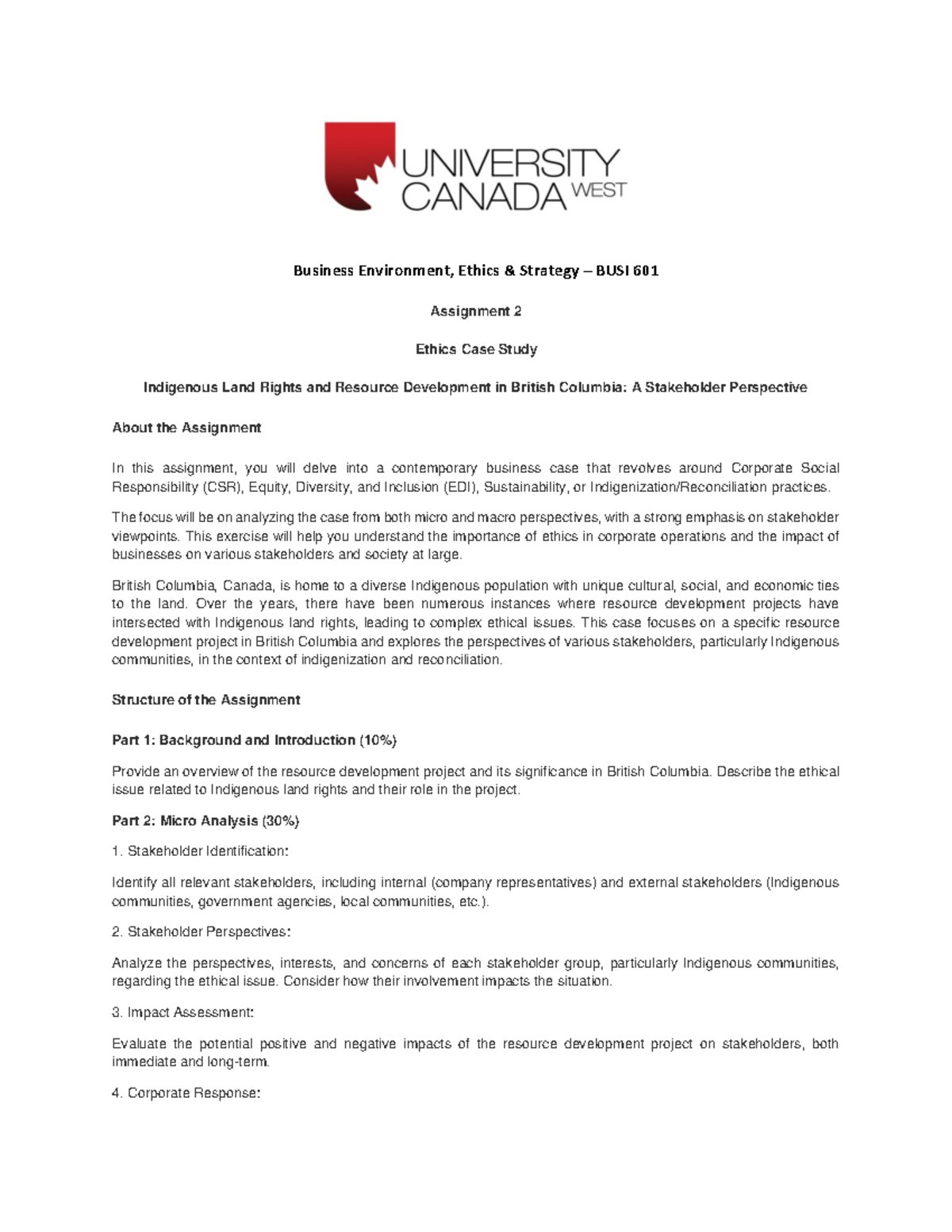 Assignment 2 - Week-9 - Business Environment, Ethics & Strategy – BUSI ...