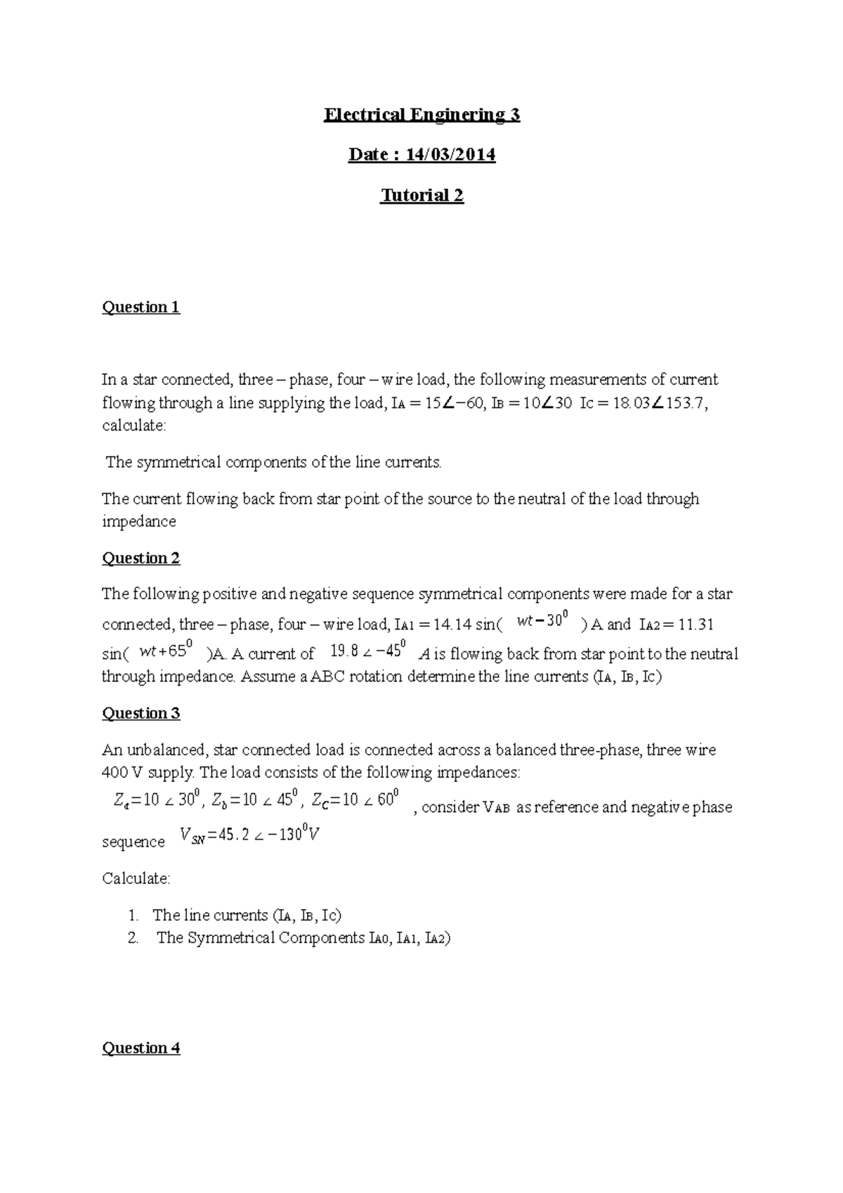 Tutorial 2 - Electrical Enginering 3 Date : 14/03/2014 Tutorial 2 ...