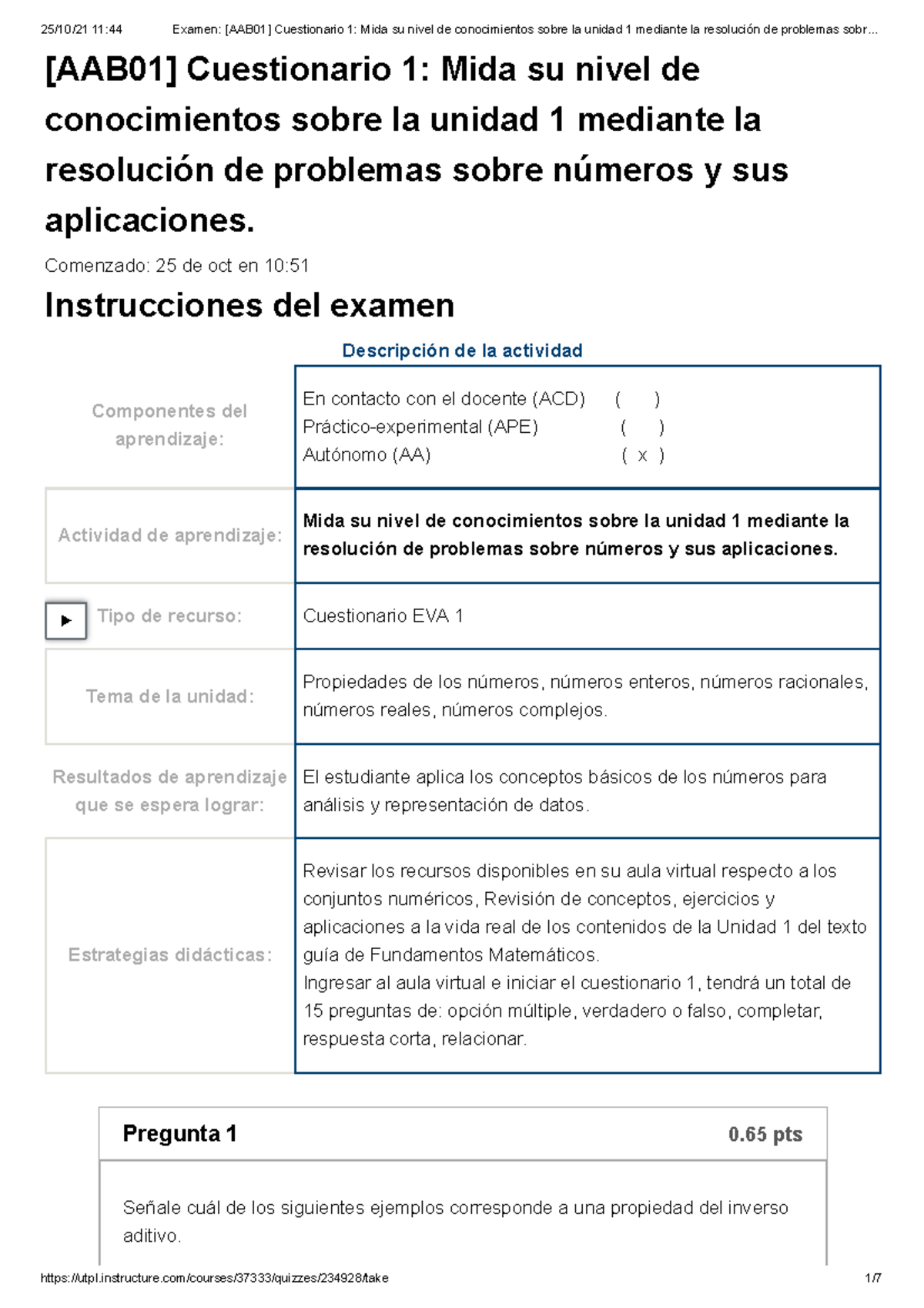 Examen [AAB01] Cuestionario 1 Mida su nivel de conocimientos sobre la ...