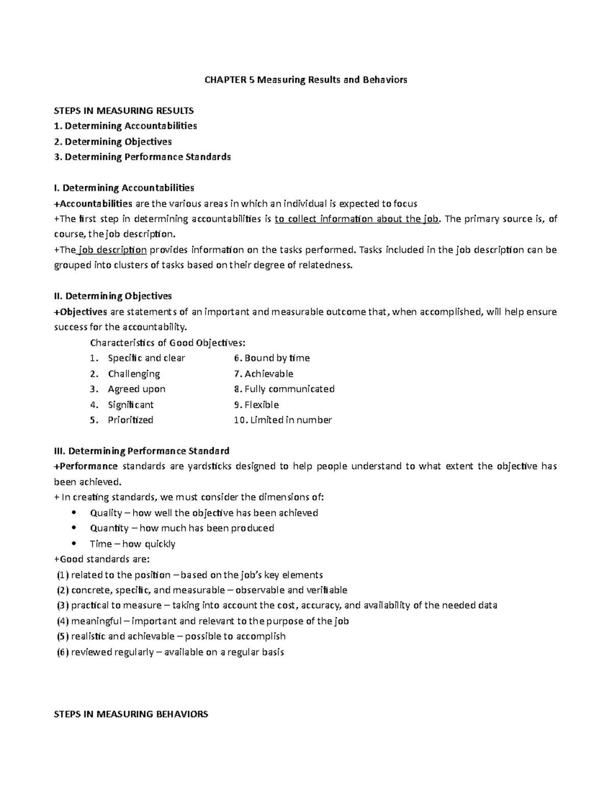 Chapter 5 Measuring Results And Behaviors CHAPTER 5 Measuring Results