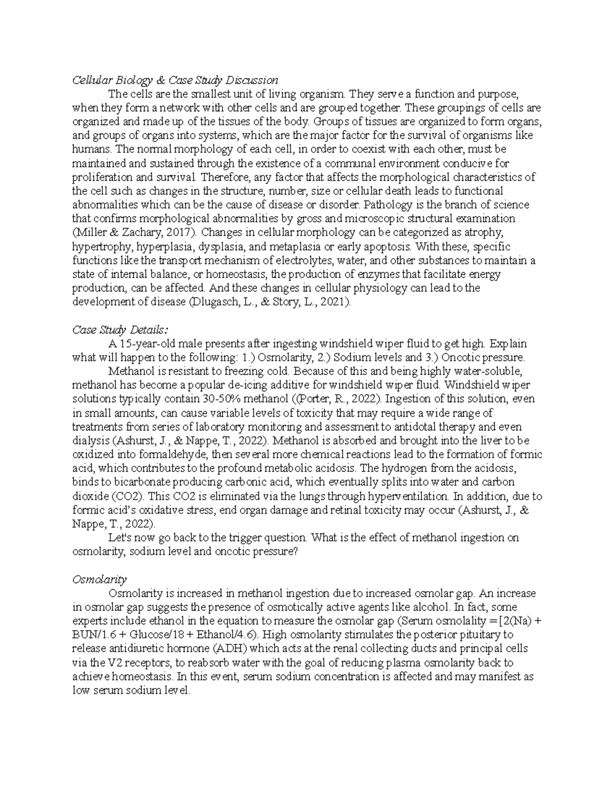 Week 1 CS- Cellular Biology & Case Study Discussion - Cellular Biology ...