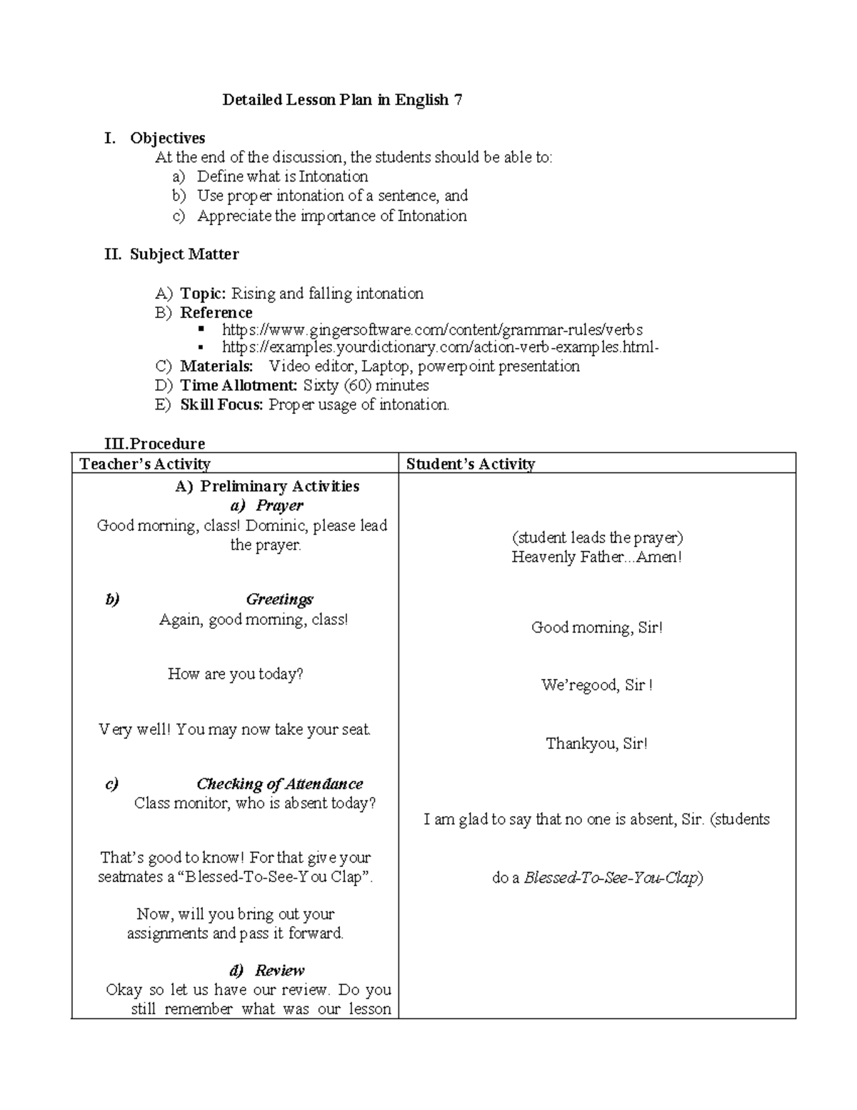 Daileg, NIÑO Andrew B. Speaking - Detailed Lesson Plan in English 7 I ...