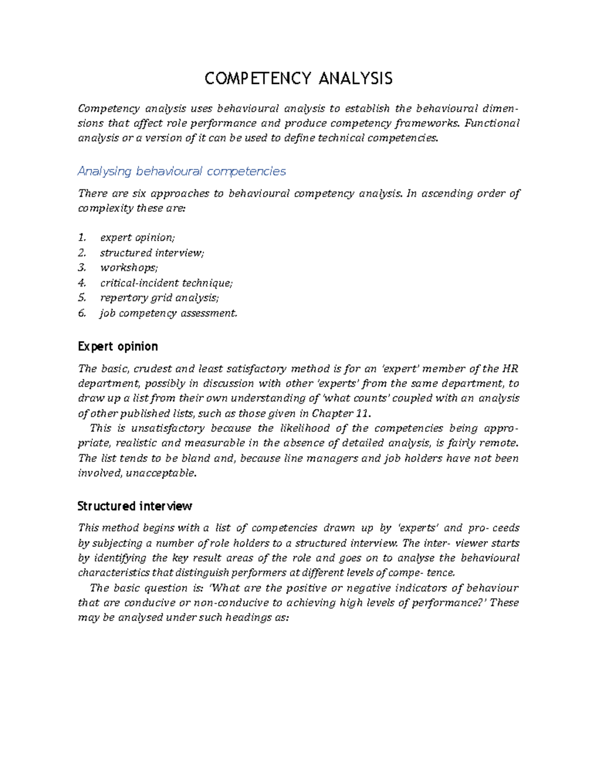 Competency Analysis - COMPETENCY ANALYSIS Competency analysis uses behavioural analysis to ...