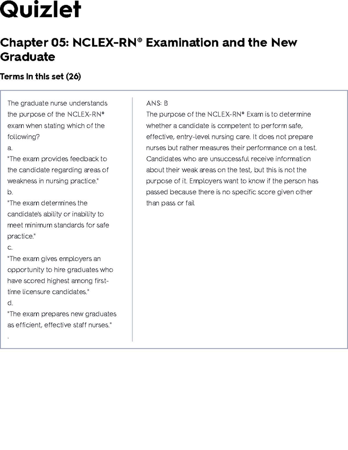 Chapter 05 Nclex-RN® Examination and the New Graduate Flashcards ...