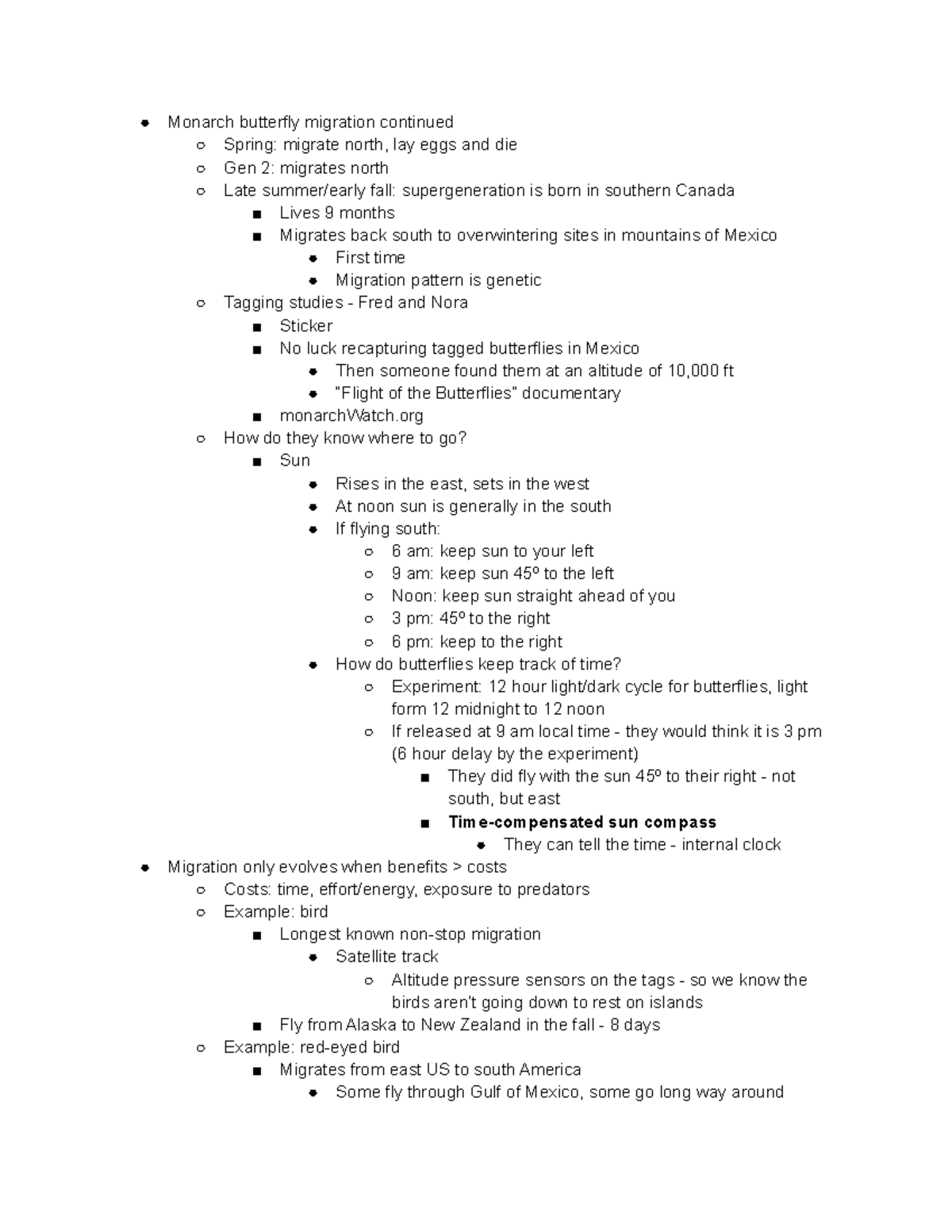 3 1 Notes - Animal Behavioral Ecology - Monarch butterfly migration ...
