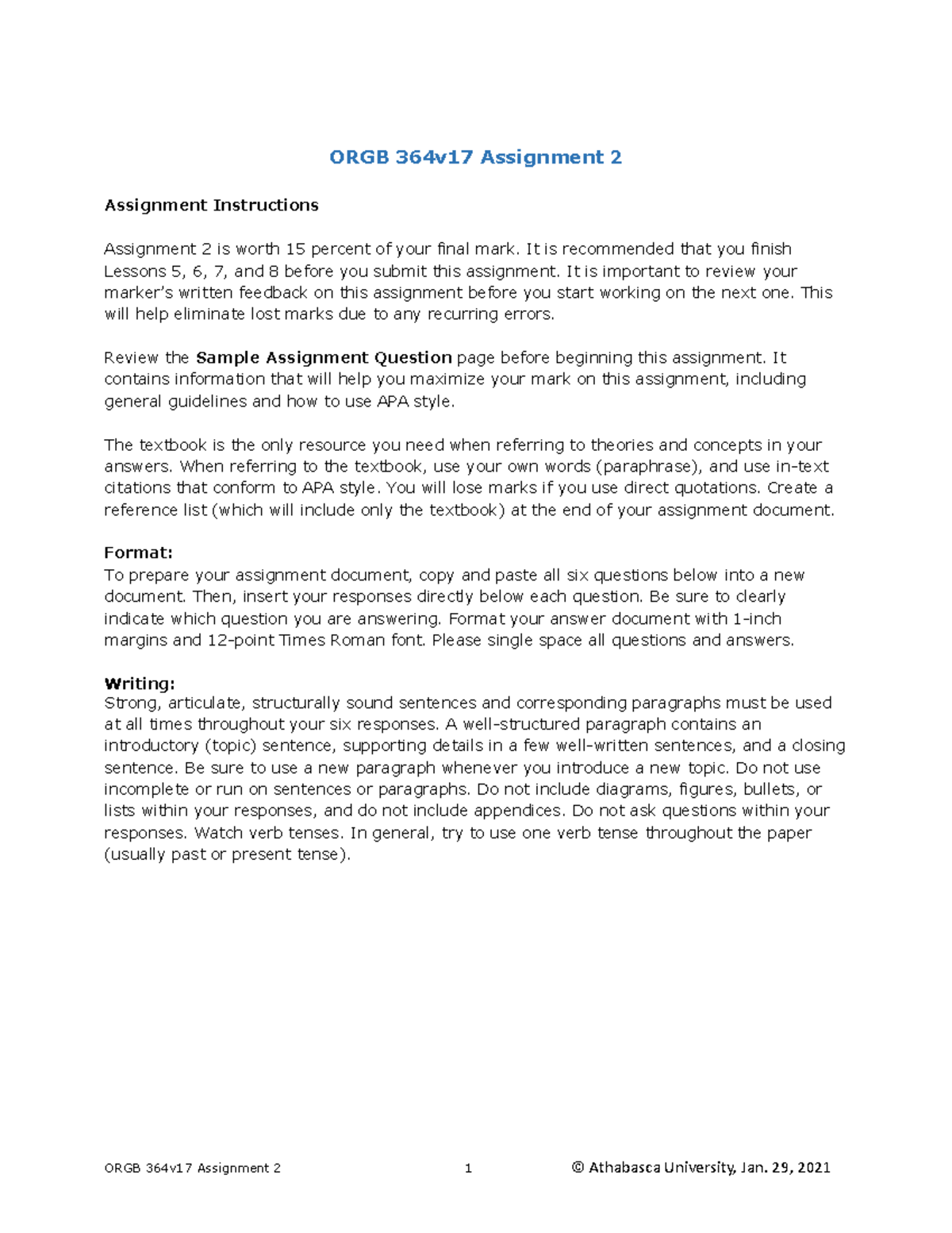 ORGB364v17 Assignment 2 - It is recommended that you finish Lessons 5 ...