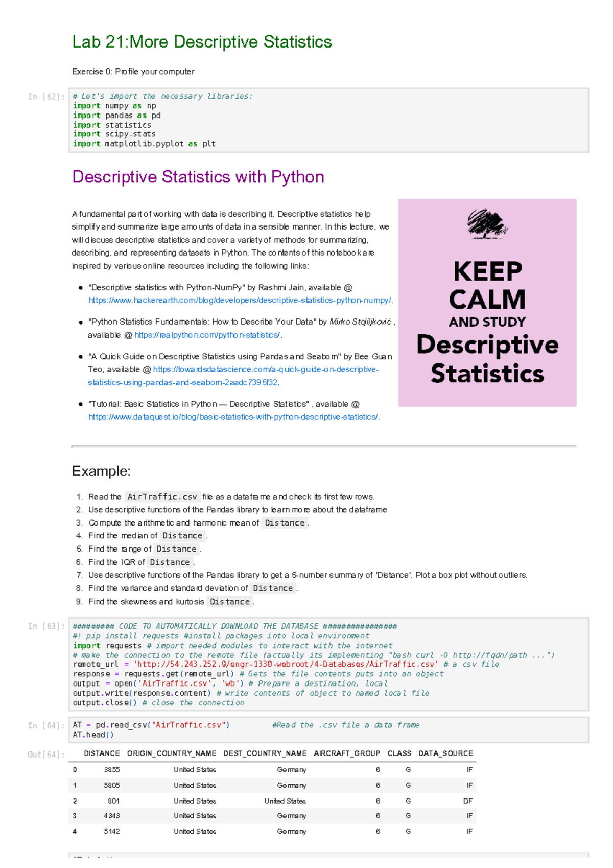 Lab21 - Lab 21 - Lab 21:More Descriptive Statistics Exercise 0: Profile ...
