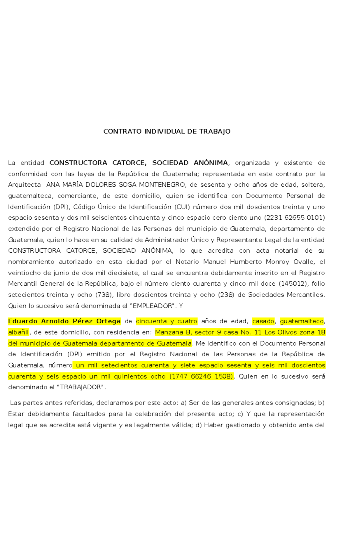 Machote de contrato docx - CONTRATO INDIVIDUAL DE TRABAJO La entidad ...