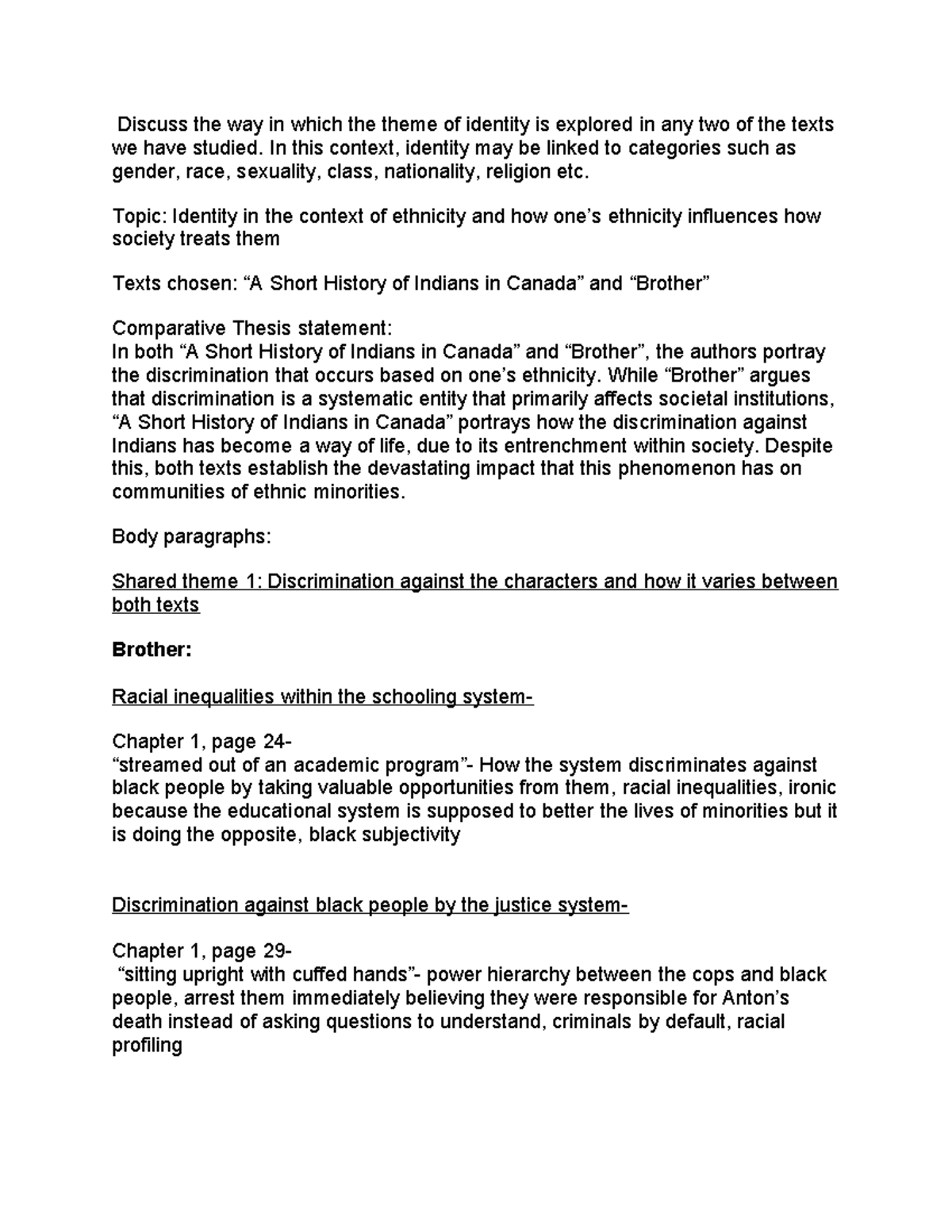 ENGL 110 outline - ... - Discuss the way in which the theme of identity ...