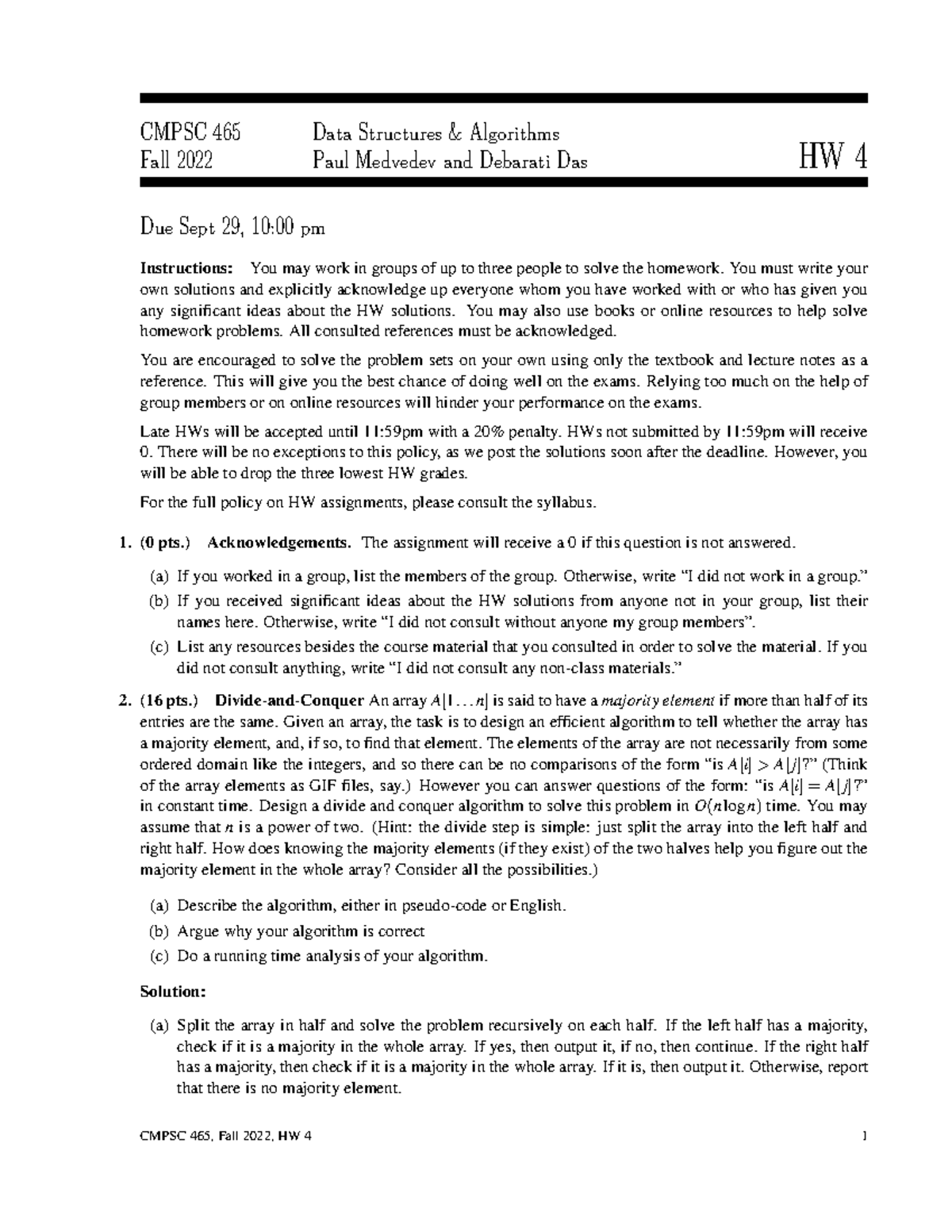 Hw4-sol - Assignments - CMPSC 465 Data Structures & Algorithms Fall 2022 Paul Medvedev and - Studocu