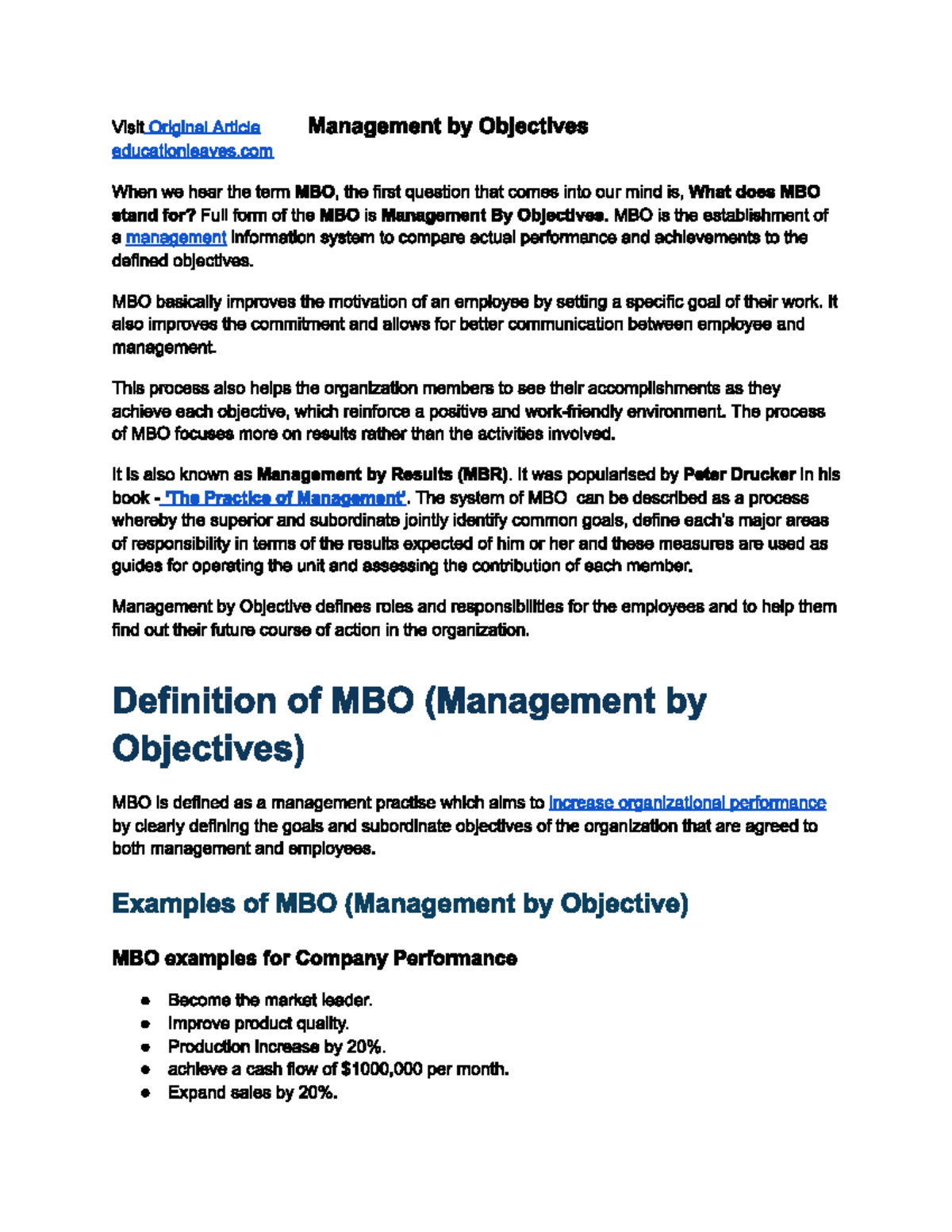 MBO pdf - Economic Management - Studocu