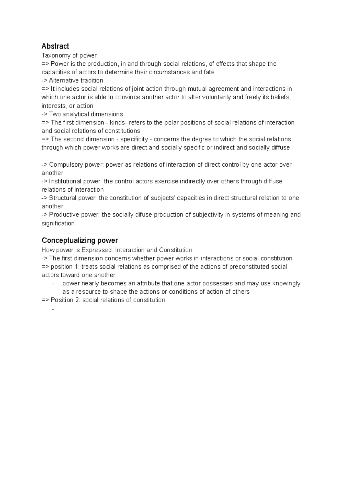 Power in International Politics - Abstract Taxonomy of power => Power ...