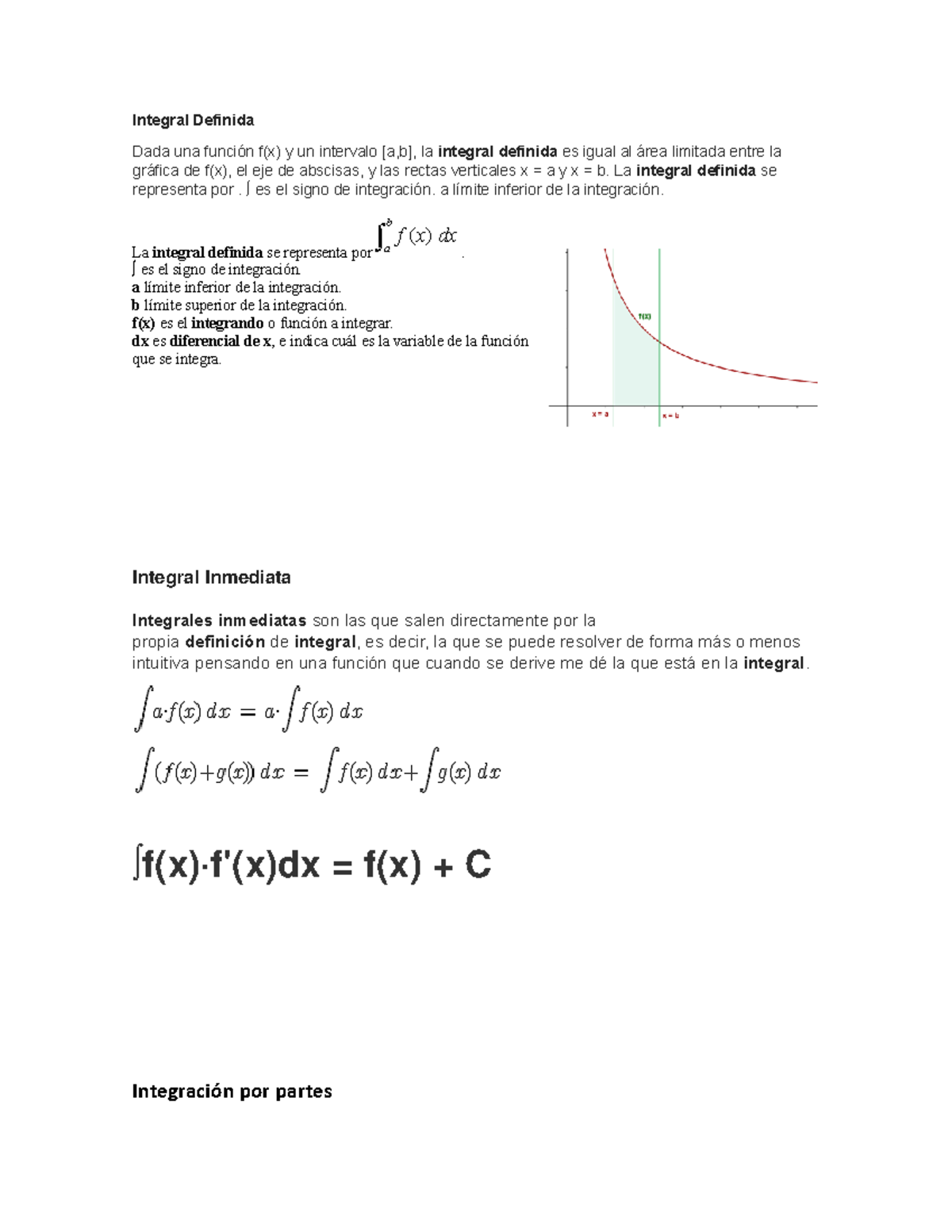 Integral Definida - drg - Integral Definida Dada una función f(x) y un ...