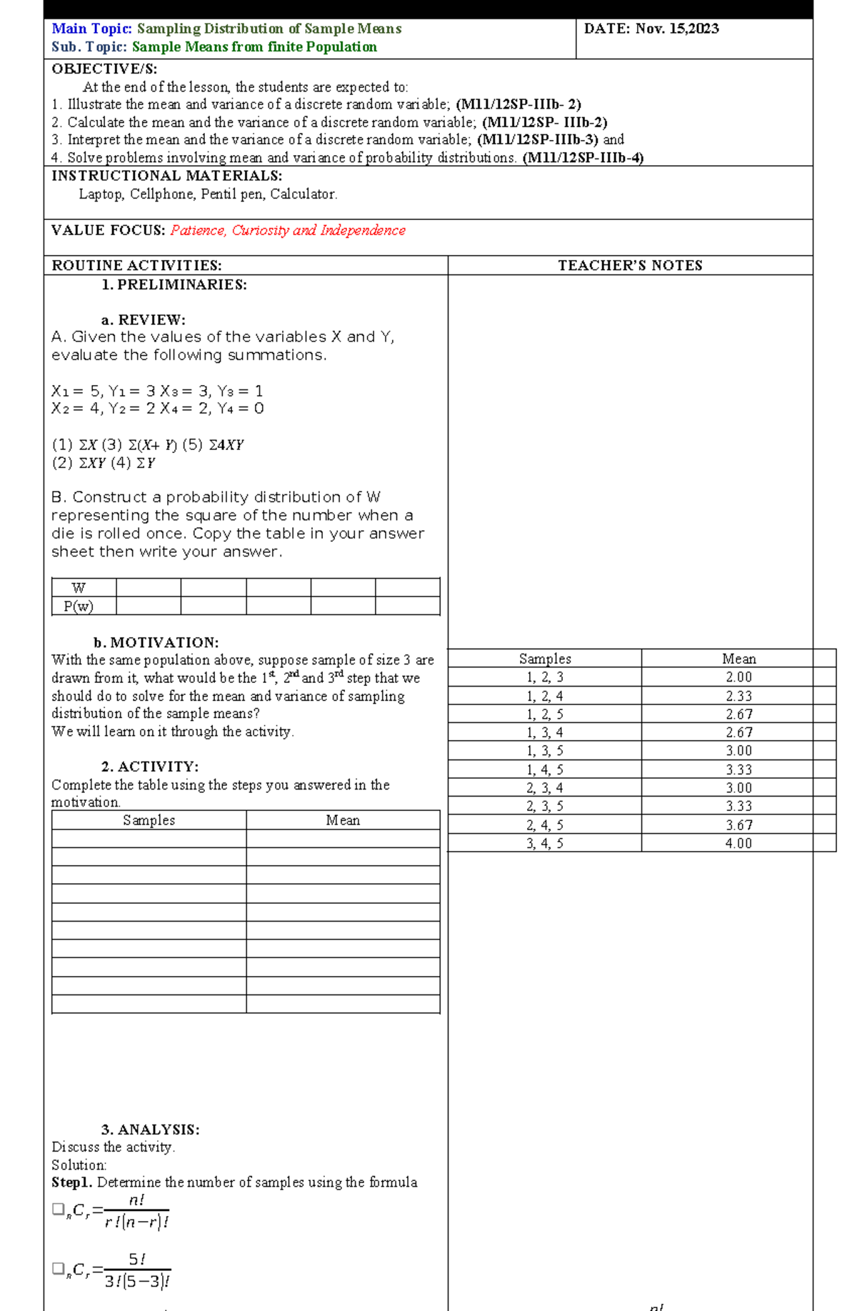 COT General Mathematics - Main Topic: Sampling Distribution of Sample ...