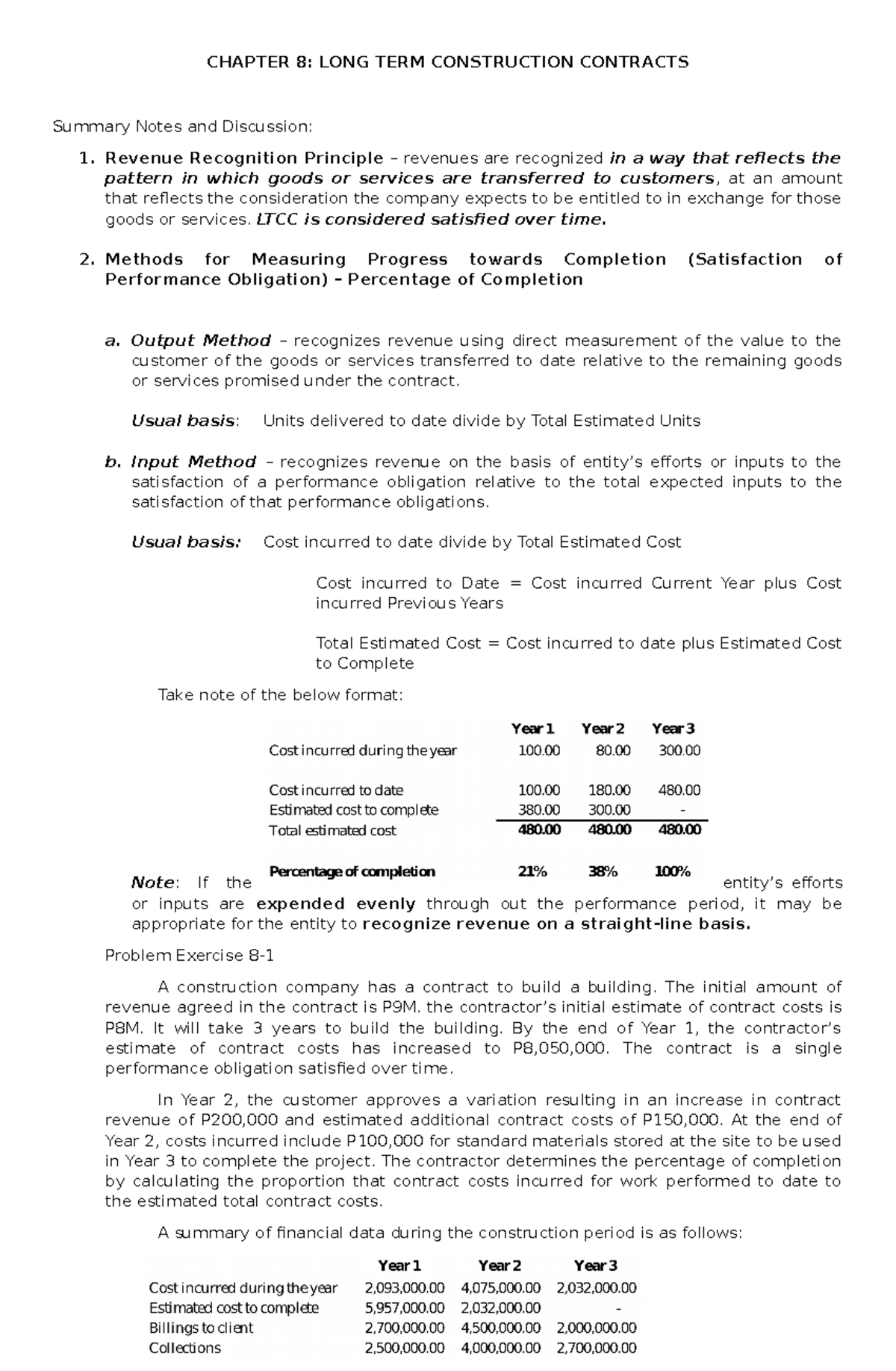 Chapter 8 LONG TERM Construction Contracts - CHAPTER 8: LONG TERM CONSTRUCTION CONTRACTS Summary ...