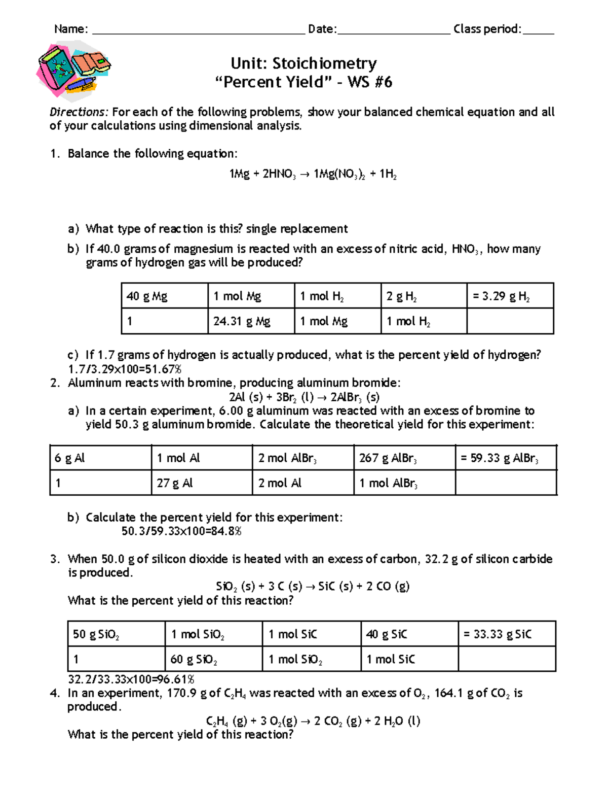 Homework-WS6-Percent Yield - Name ...