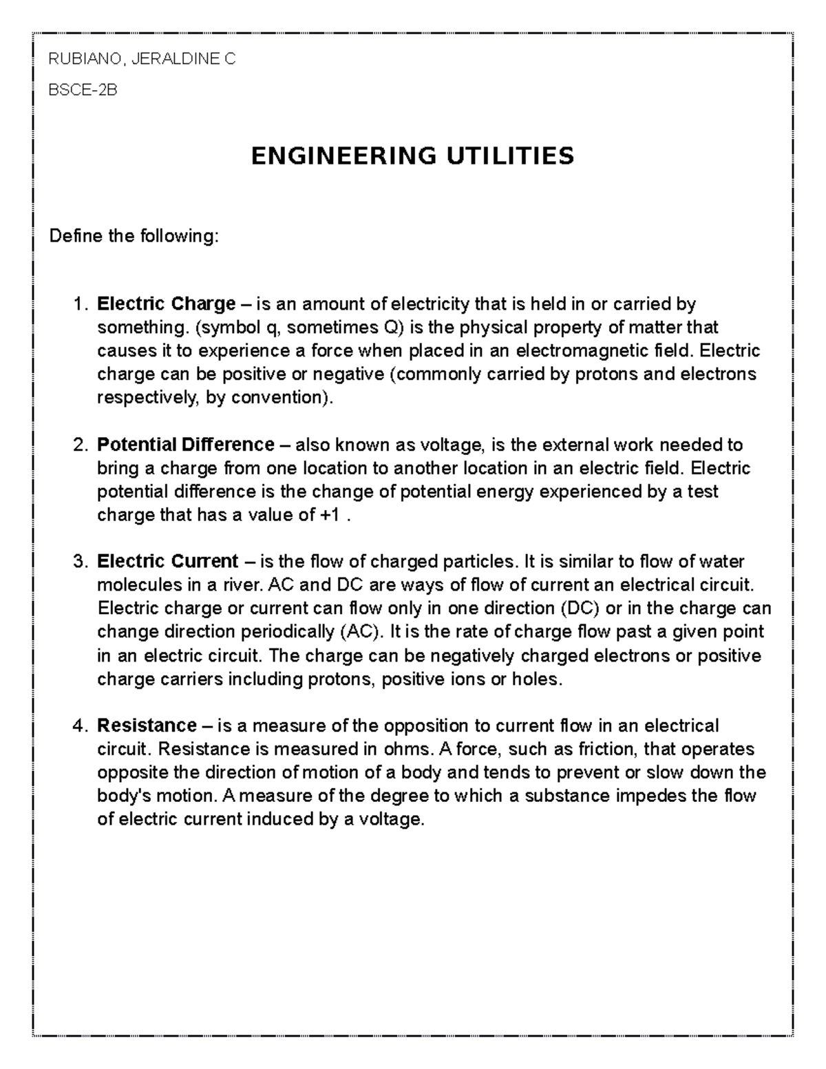 Engineering Utilities Assignment 1 - RUBIANO, JERALDINE C BSCE-2B ...