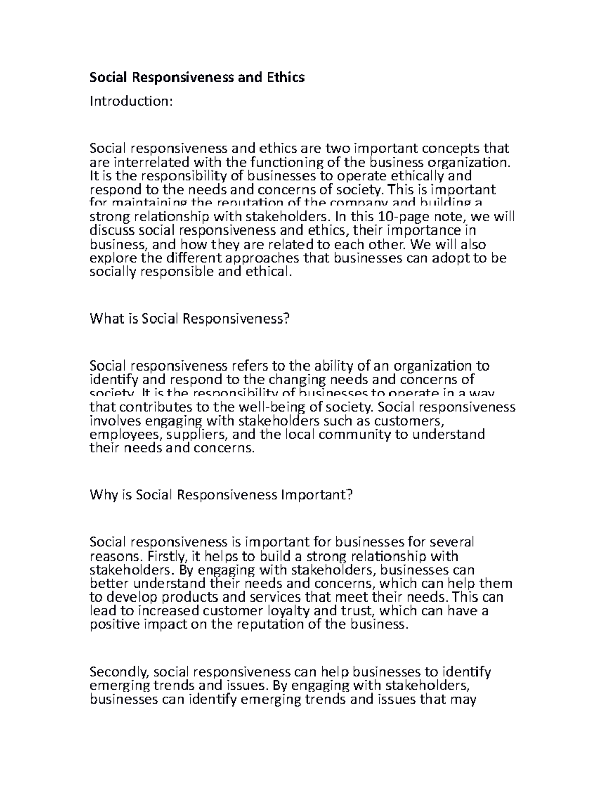 Social Responsiveness and Ethics - Social Responsiveness and Ethics ...