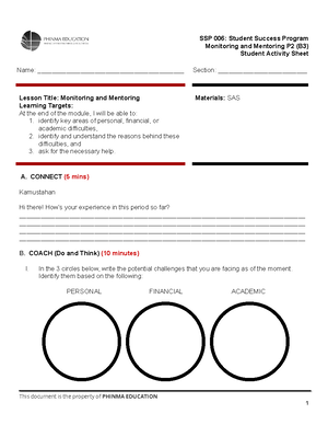 SAS for Biochemistry (BIO 024) Module #2 - Student Activity Sheet Module Name: - Studocu