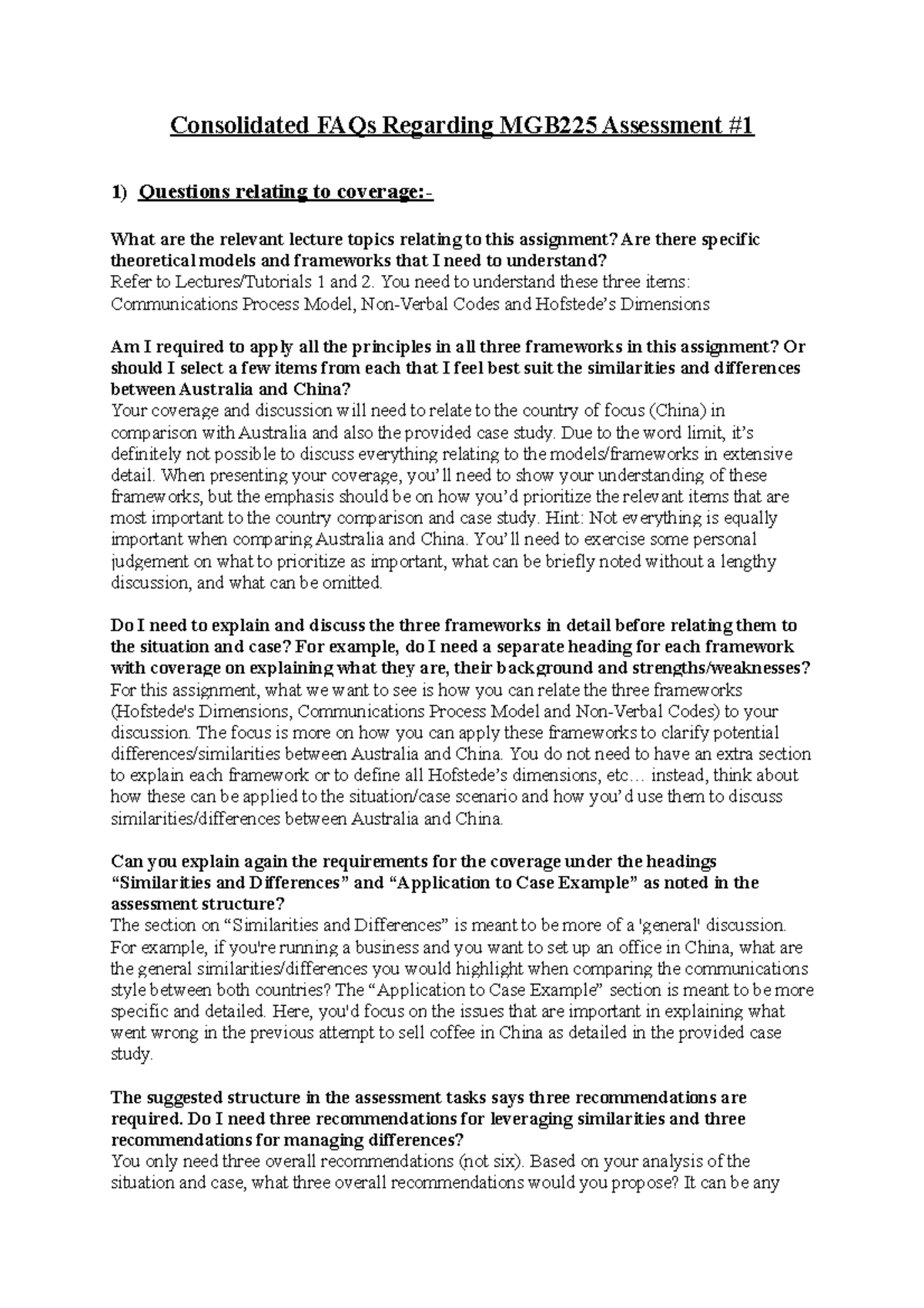 MGB225 Assessment #1 FAQs - Consolidated FAQs Regarding MGB225 ...