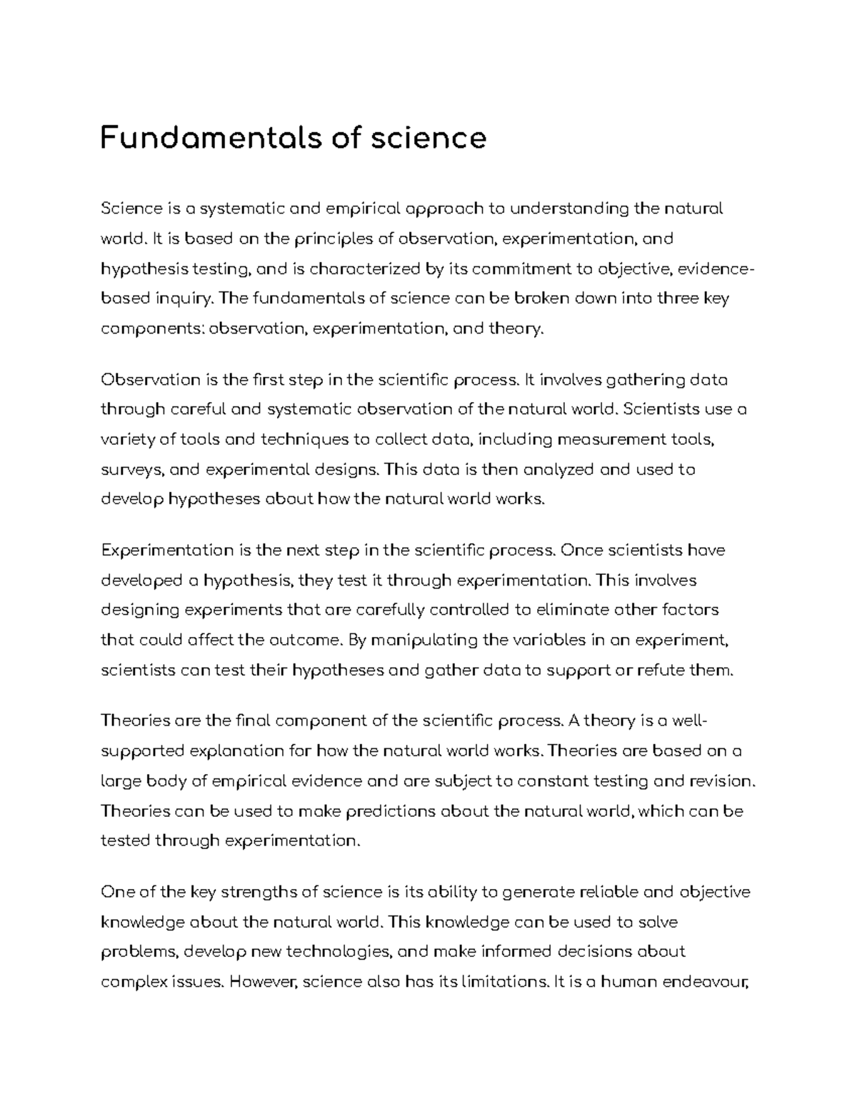 Fundamentals of science - Fundamentals of science Science is a ...