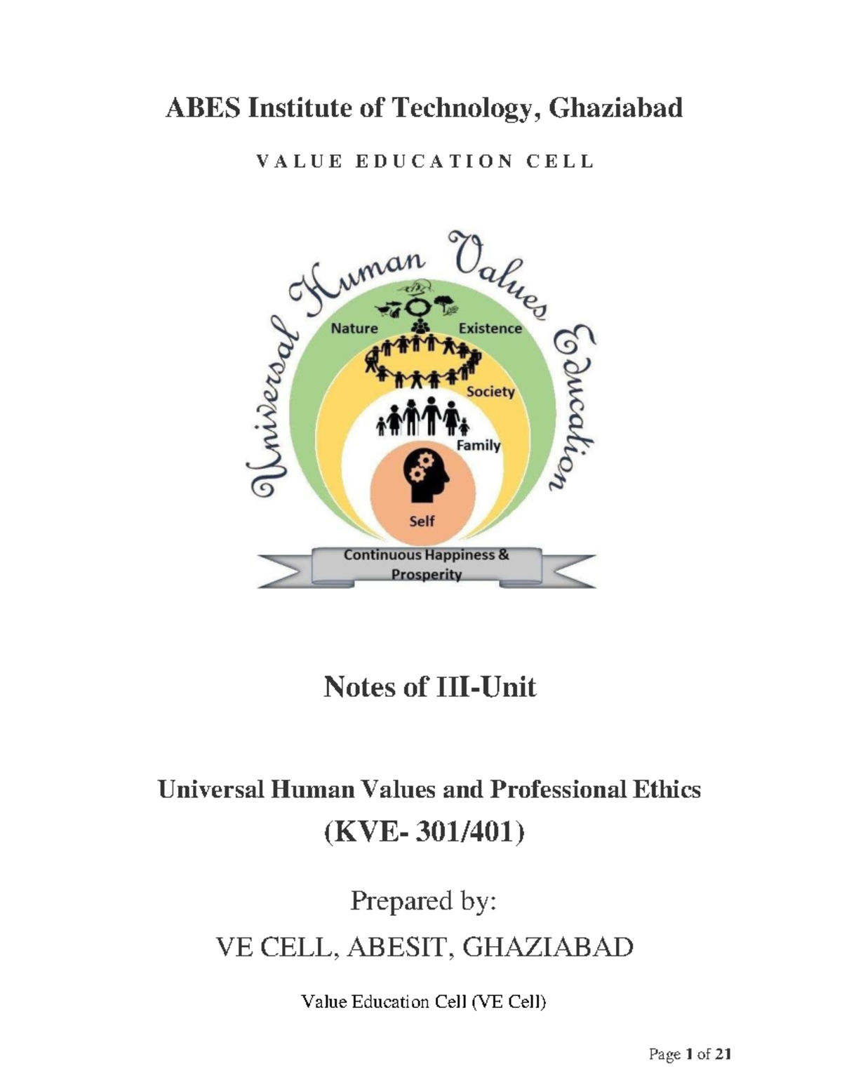 Uhvpe UNIT 3 Notes - Value Education Cell (VE Cell) ABES Institute of ...