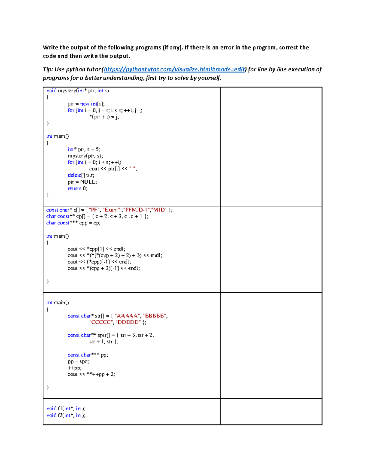 Pointers Recursion Write The Output Of The Following Programs If Any If There Is An Error