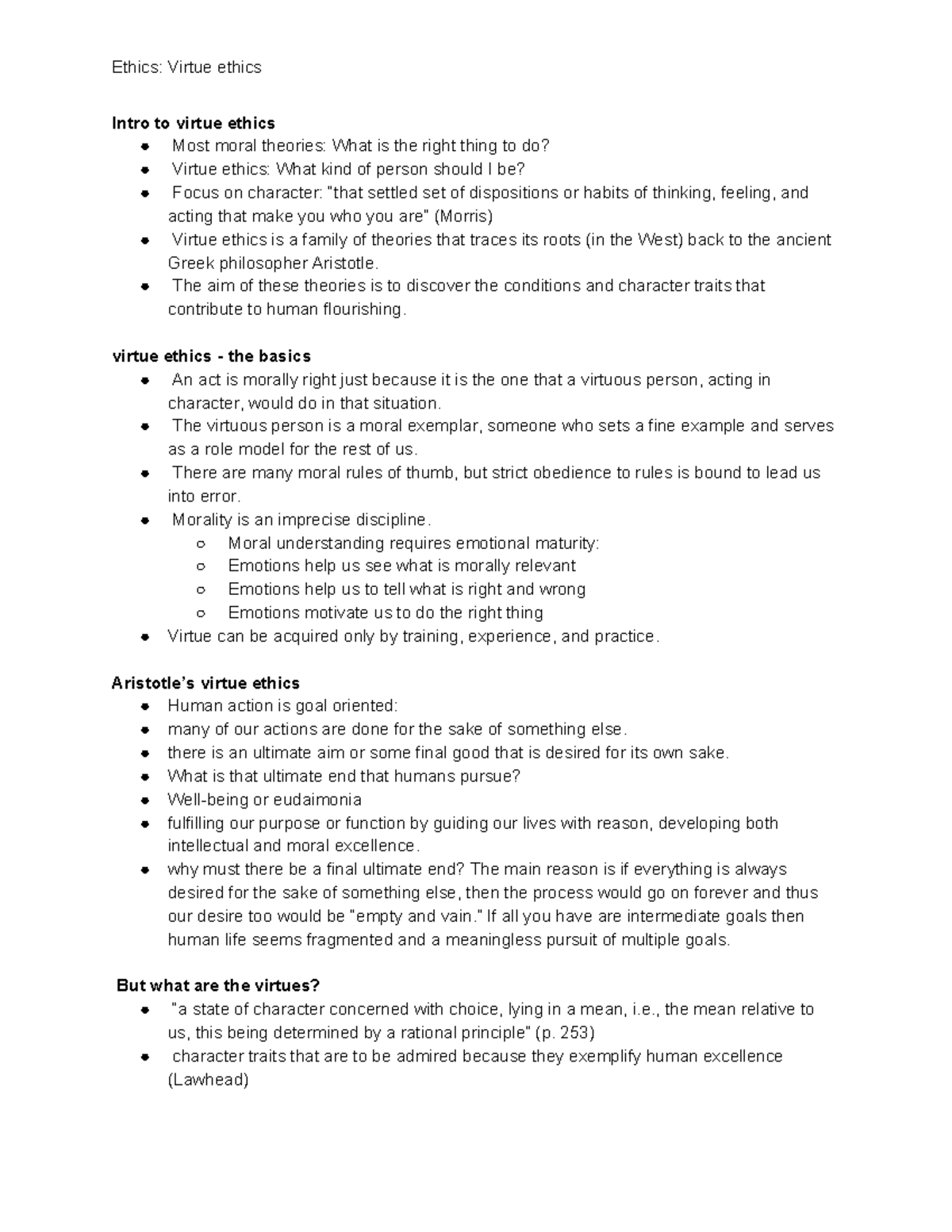 WPETvirtue 1 - Professor Perez - Ethics: Virtue ethics Intro to virtue ...