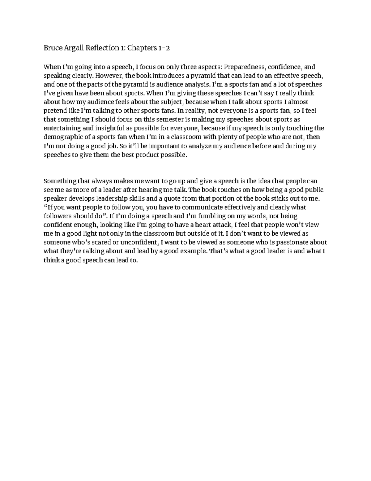 Public Speaking Reflection #1 (Chapters 1, 2) - Bruce Argall Reflection ...