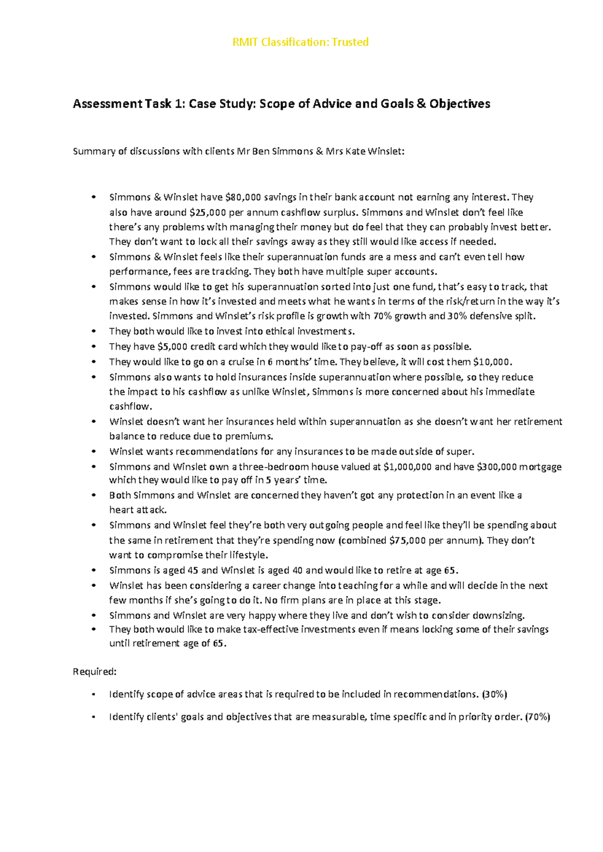 Assessment 1 S1 2023-1 - RECENT - RMIT Classification: Trusted Assessment Task 1: Case Study ...