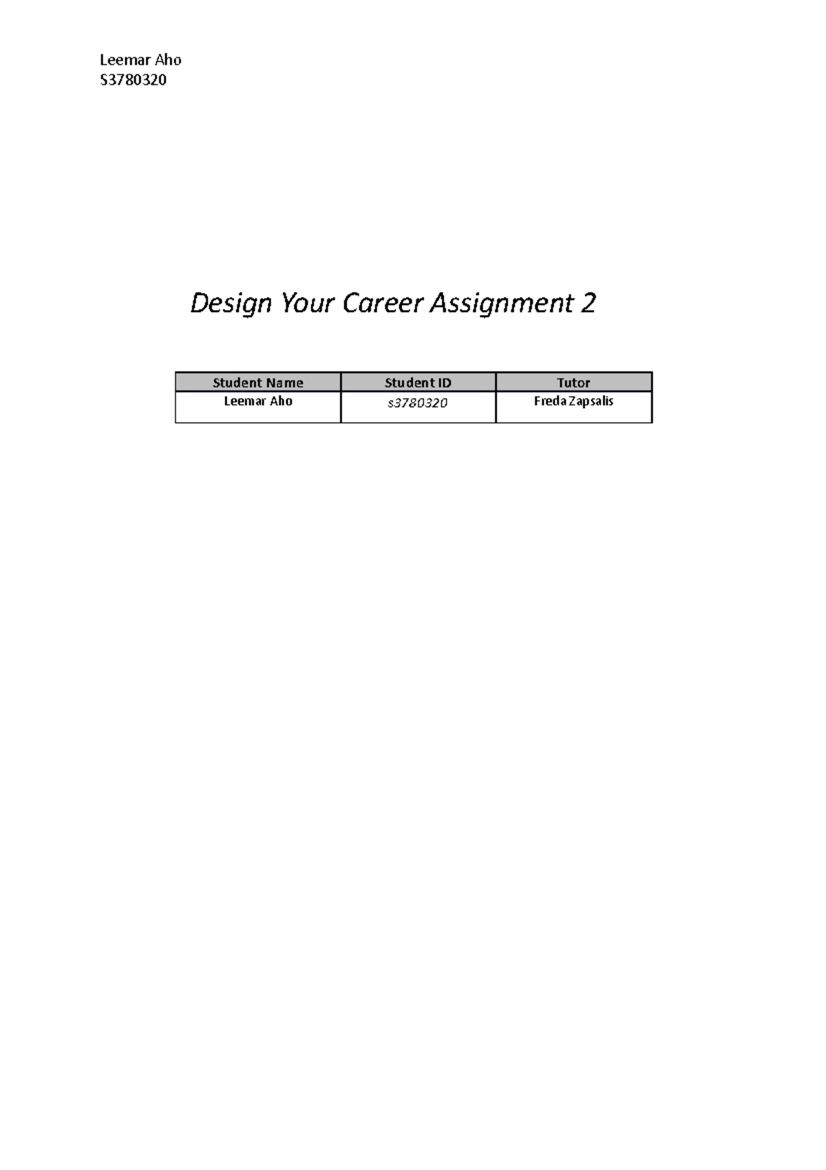 Final Design Your Career Assement 2 - S Design Your Career Assignment 2 ...
