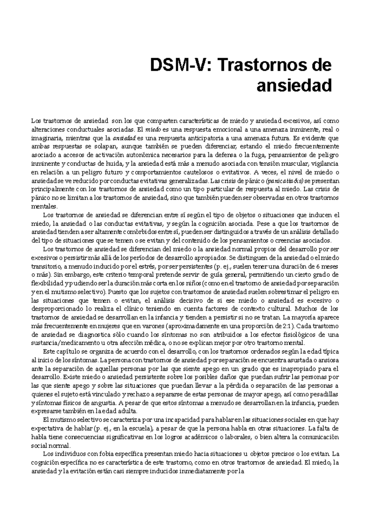 DSM 5 Trastornos de ansiedad - DSM-V: Trastornos de ansiedad Los trastornos de ansiedad son los ...