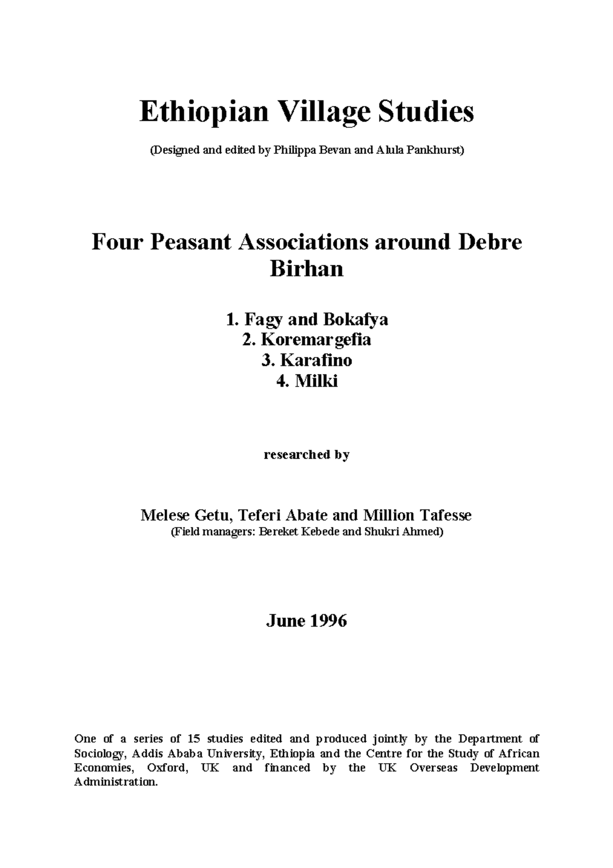 Kormargefia 1995 - hist - Ethiopian Village Studies (Designed and ...