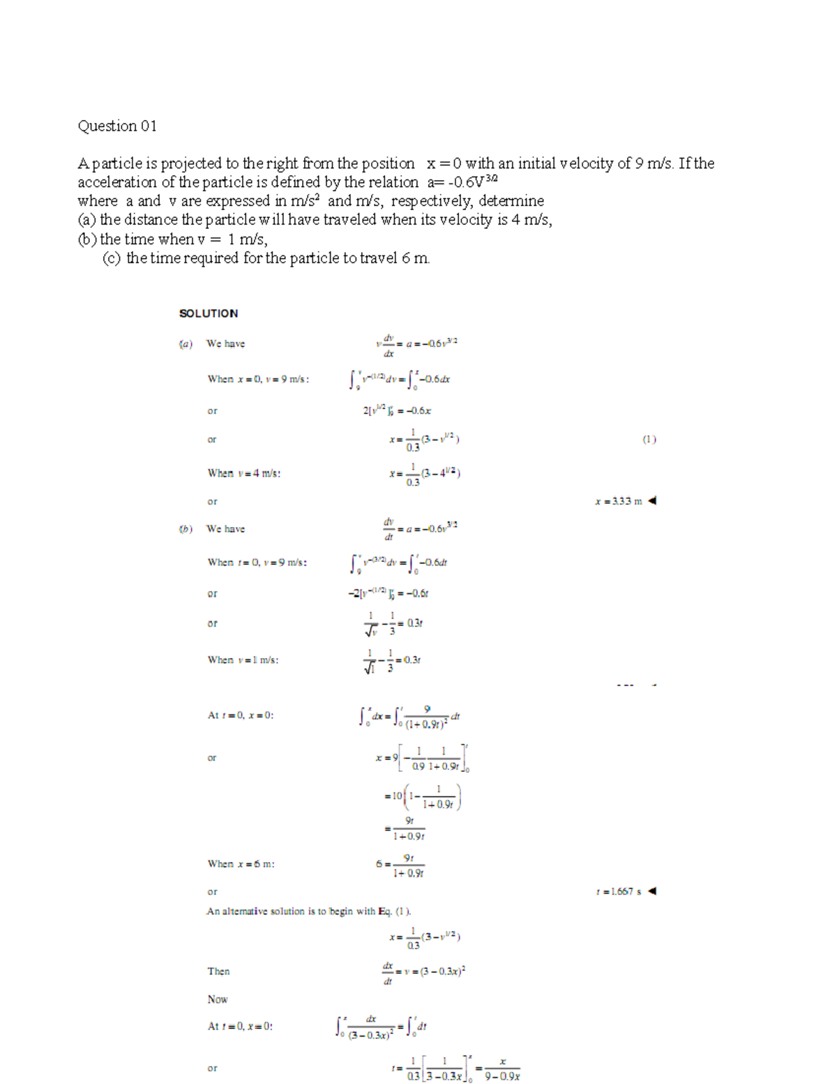 2015 model paper 1 solutions - Question 01 A particle is projected to the right from the ...