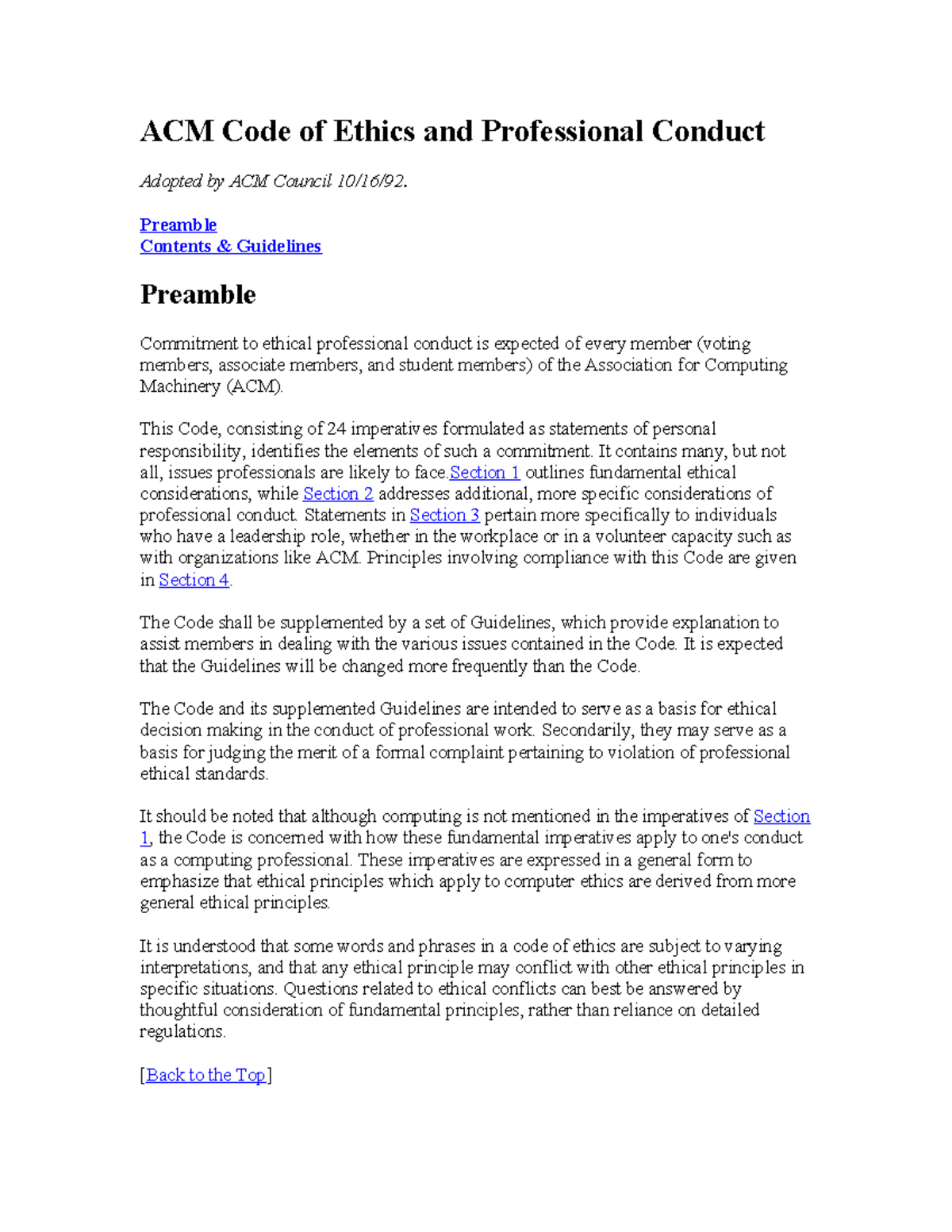 ACM Code of Ethics and Professional Conduct - Preamble Contents ...
