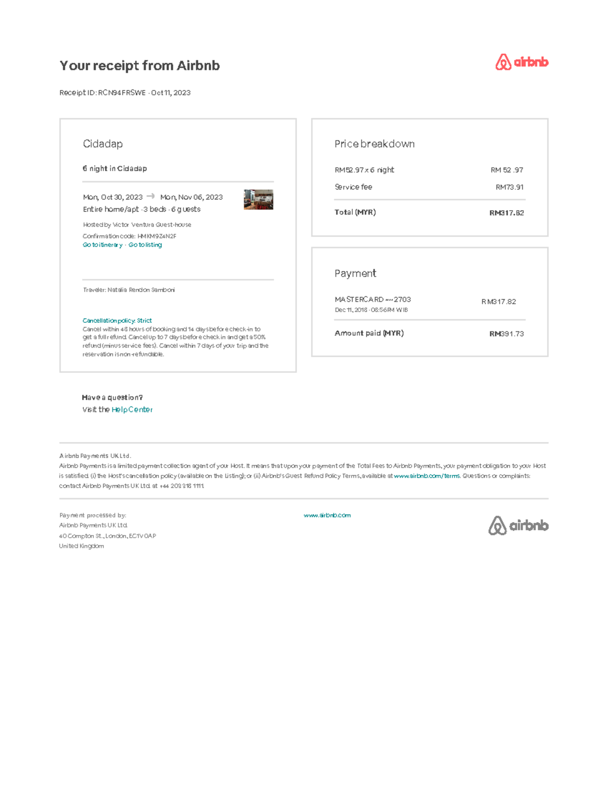 Your receipt from Airbnb - Your receipt from Airbnb Receipt ID ...