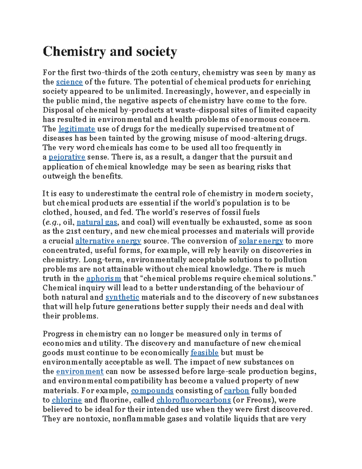 Chemistry and society - The potential of chemical products for ...