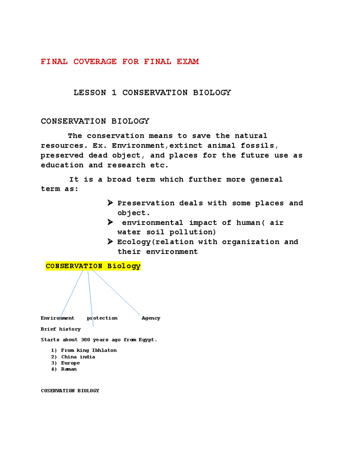 Coservation- Biology - FINAL COVERAGE FOR FINAL EXAM LESSON 1 ...