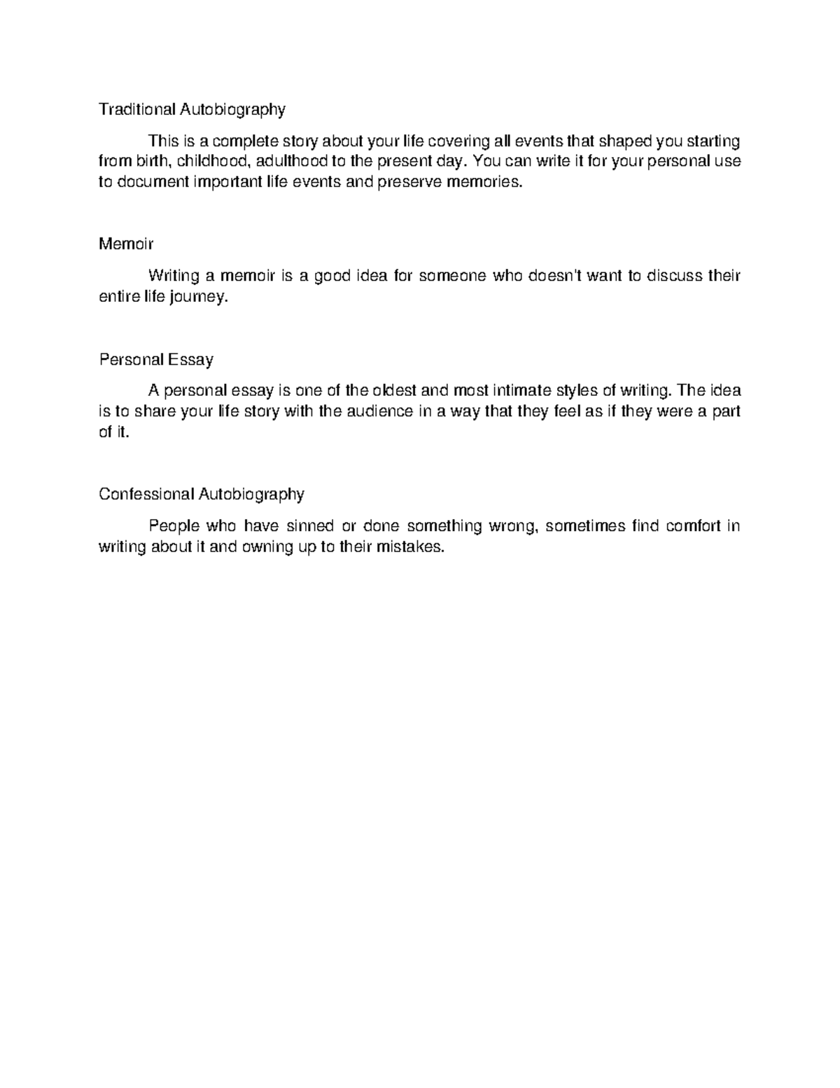 Traditional Autobiography - You can write it for your personal use to ...