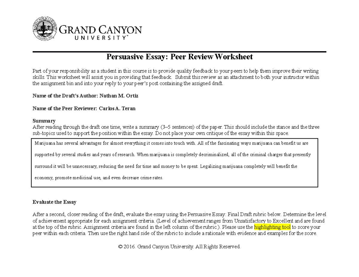 Nathan Ortiz Persuasive Essay Peer Review Worksheet. Carlos Teran - PHI ...