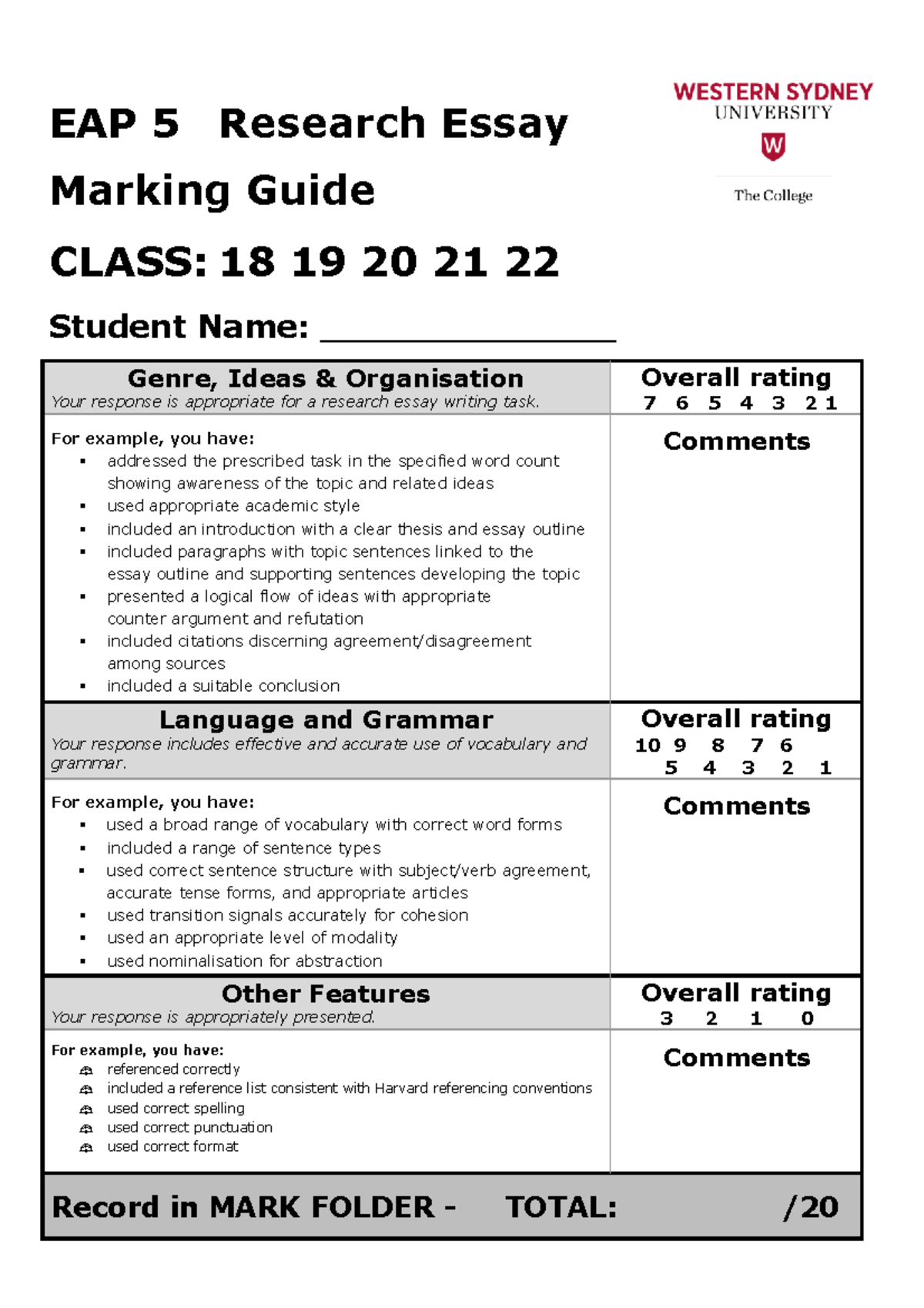 EAP 5 Research Essay Marking Guide - EAP 5 Research Essay Marking Guide ...