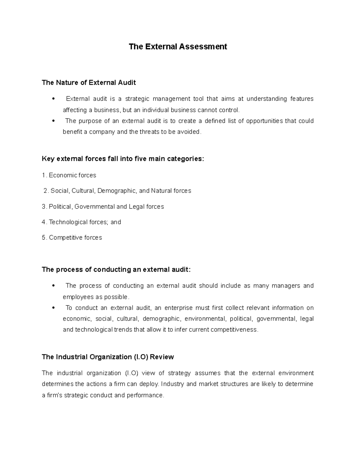 The External Assessment and The Five types of Forces - The External ...