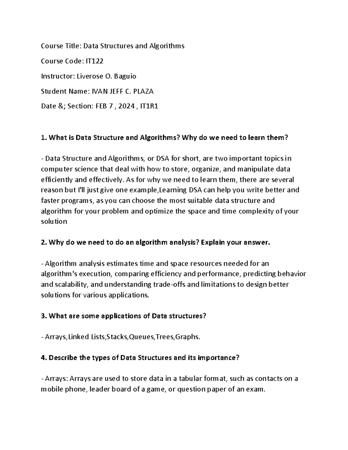 Aasssssiggnmmentttt - nothing - Course Title: Data Structures and Algorithms Course Code: IT ...