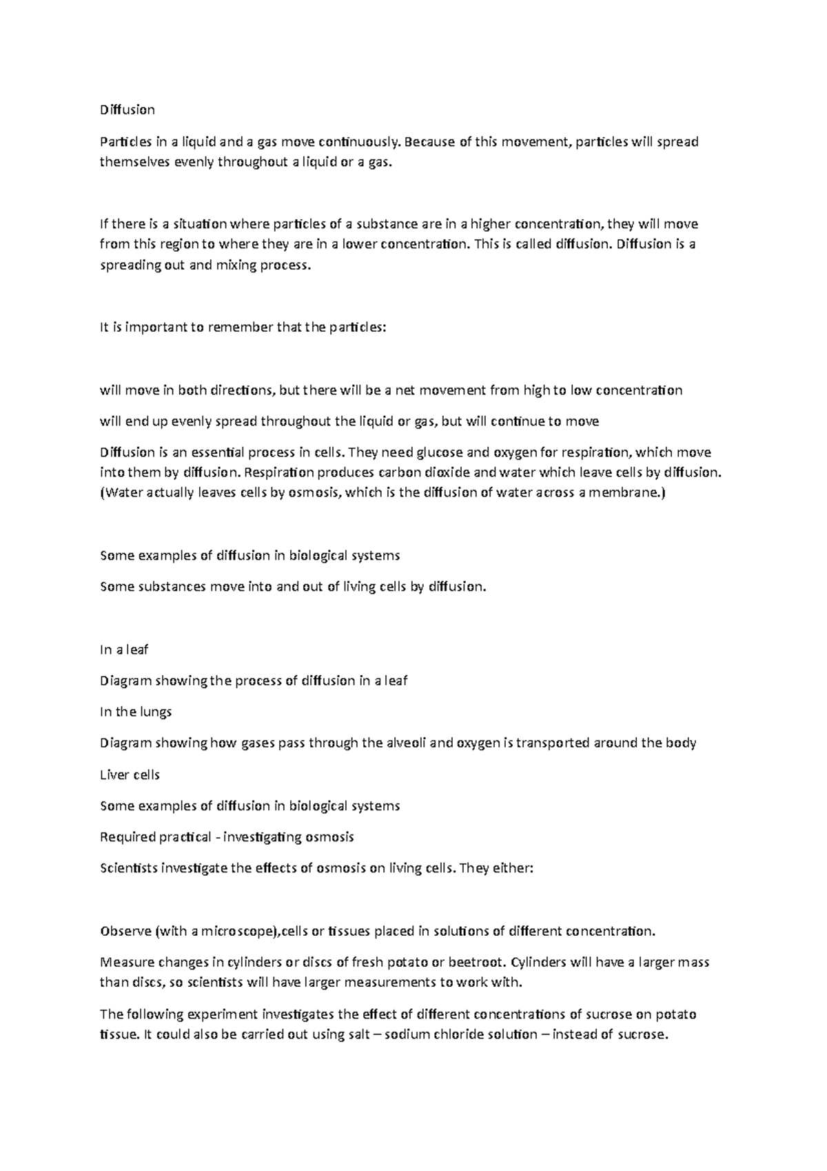 Biology notes - part 25 - Diffusion Particles in a liquid and a gas ...