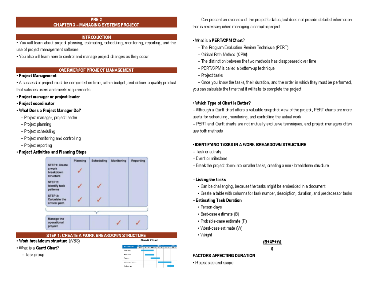 PRE 2 Chapter 3 - PRE 2 CHAPTER 3 – MANAGING SYSTEMS PROJECT ...