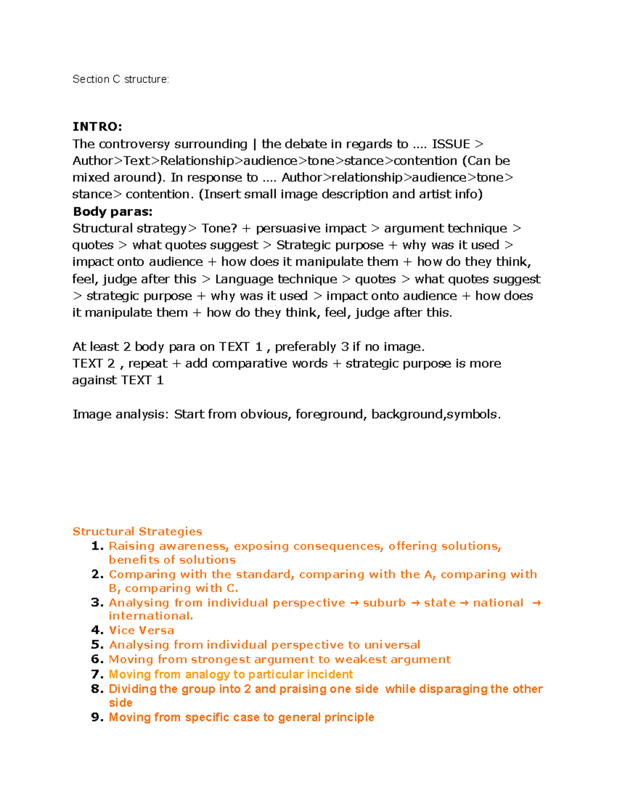 Section C revision - For vcaa exam part C - Section C structure: INTRO ...