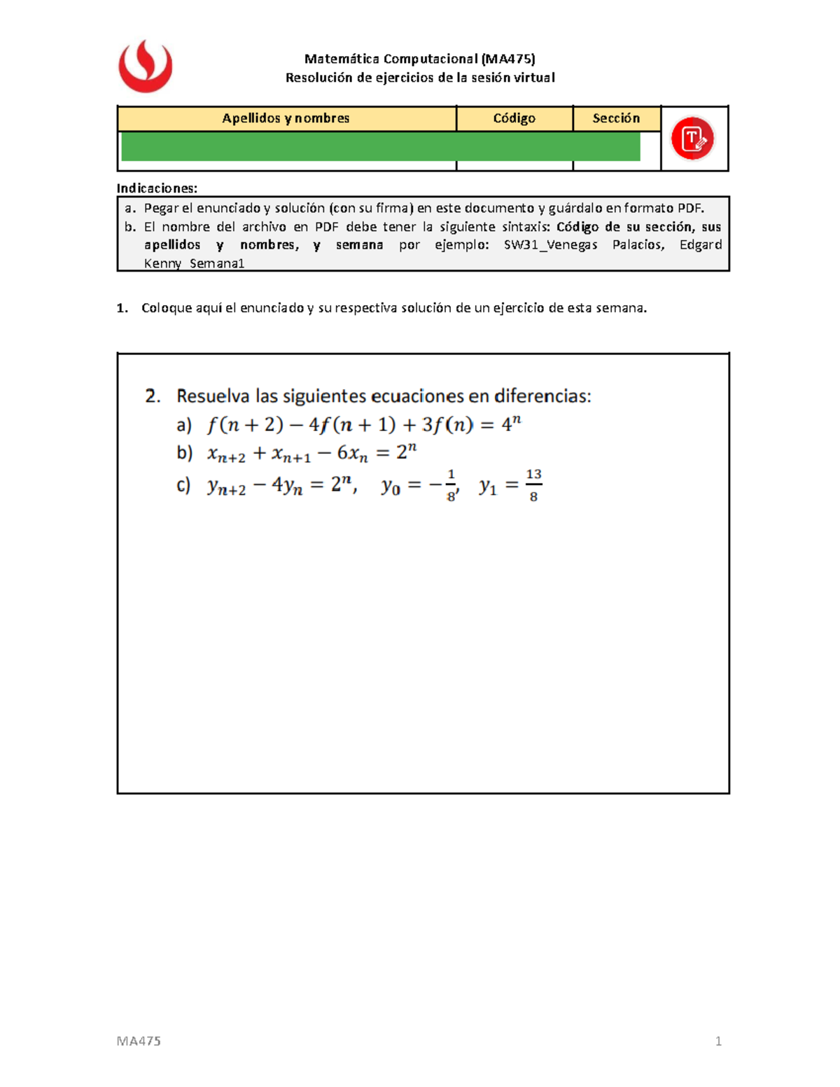 Semana 11- add ejercicio - Matemática Computacional (MA475) Resolución ...