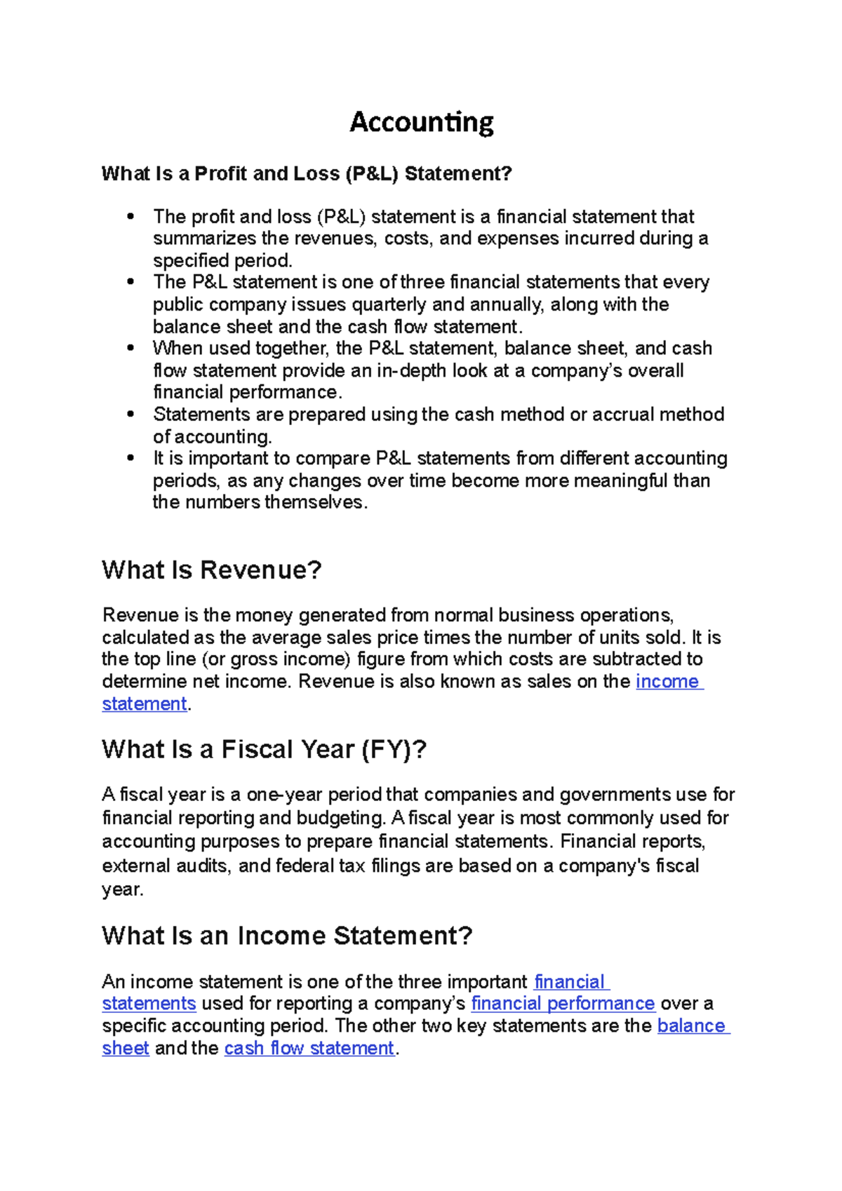 Accounting - extra course - Accounting What Is a Profit and Loss (P&L ...