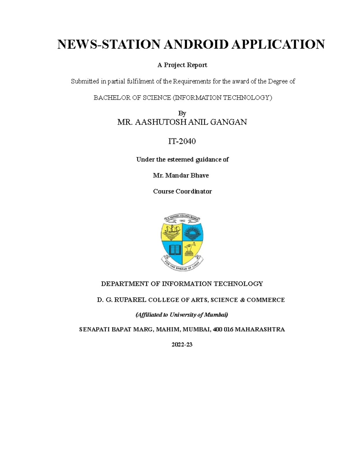 Final BB - SIR - NEWS-STATION ANDROID APPLICATION A Project Report ...